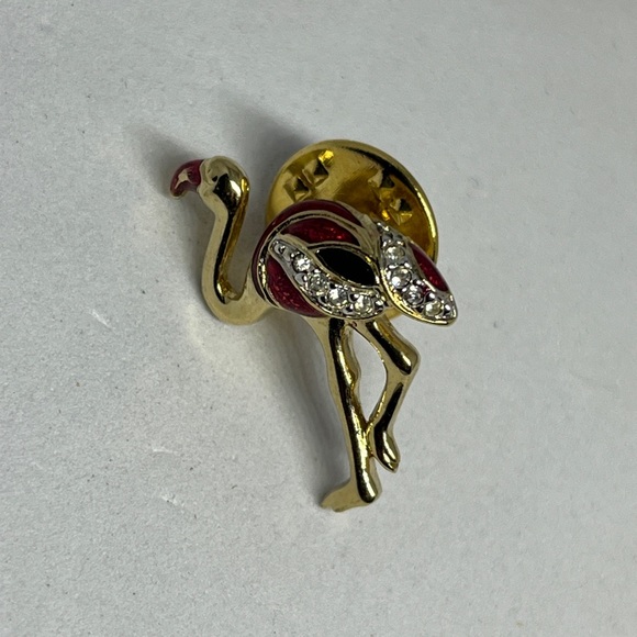 Jewelry | Flamingo Pin Red Gold Tone Bird | Poshmark